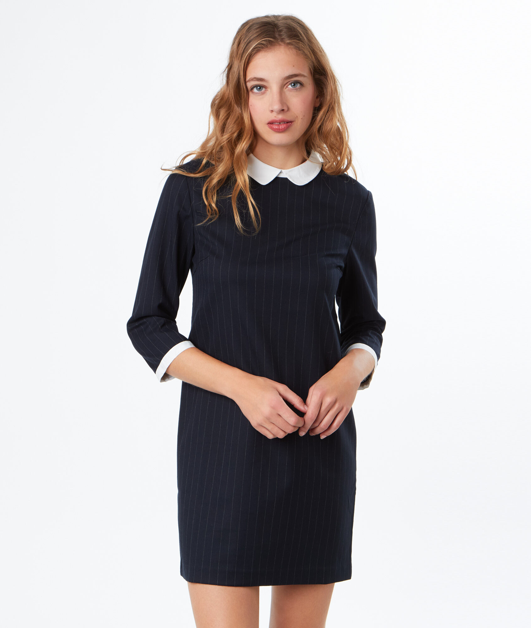 Robe rayée à col claudine