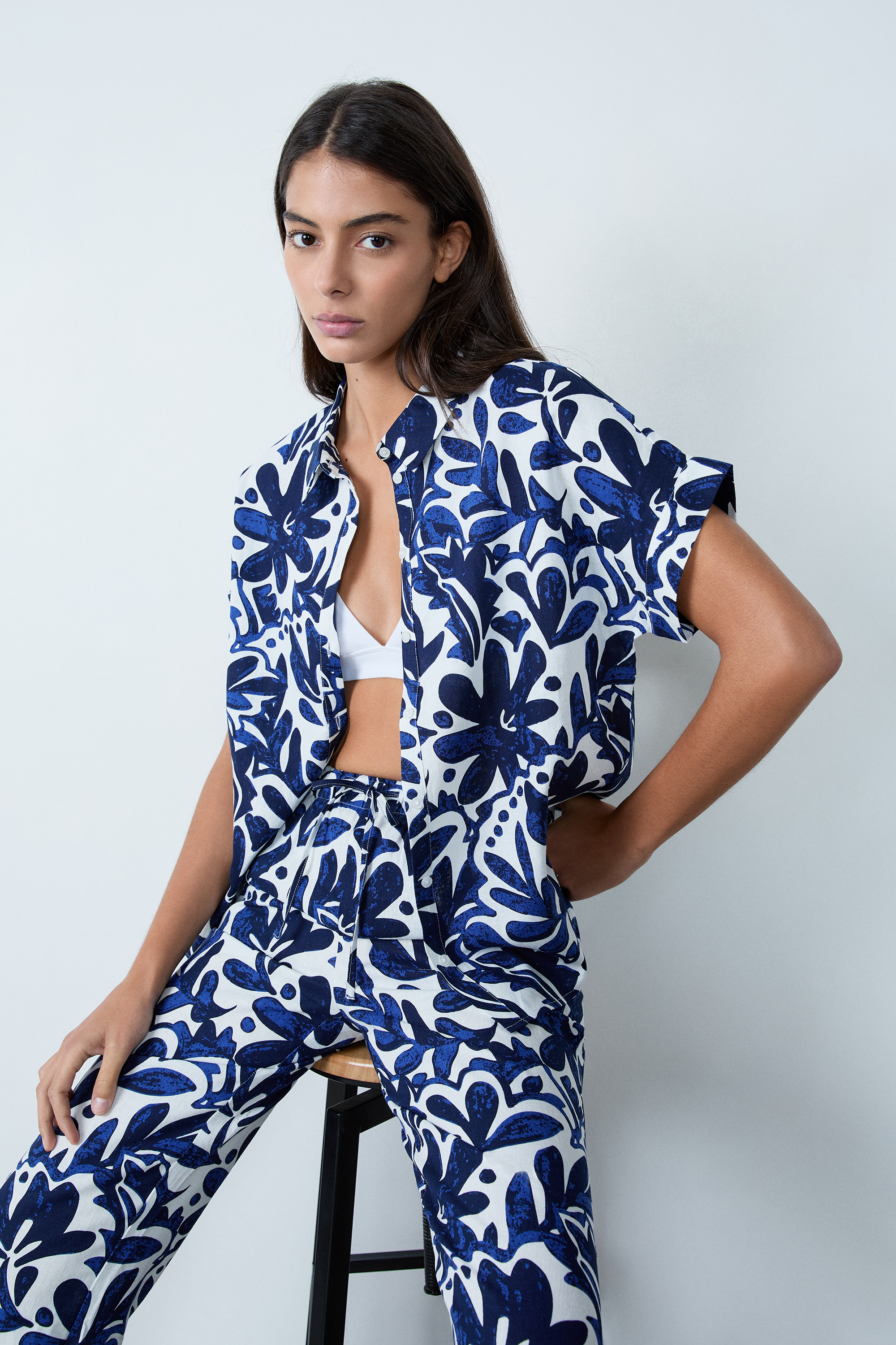 Chemise manches courtes à motifs ENESSA IMP IMP FD BLANC - ETAM