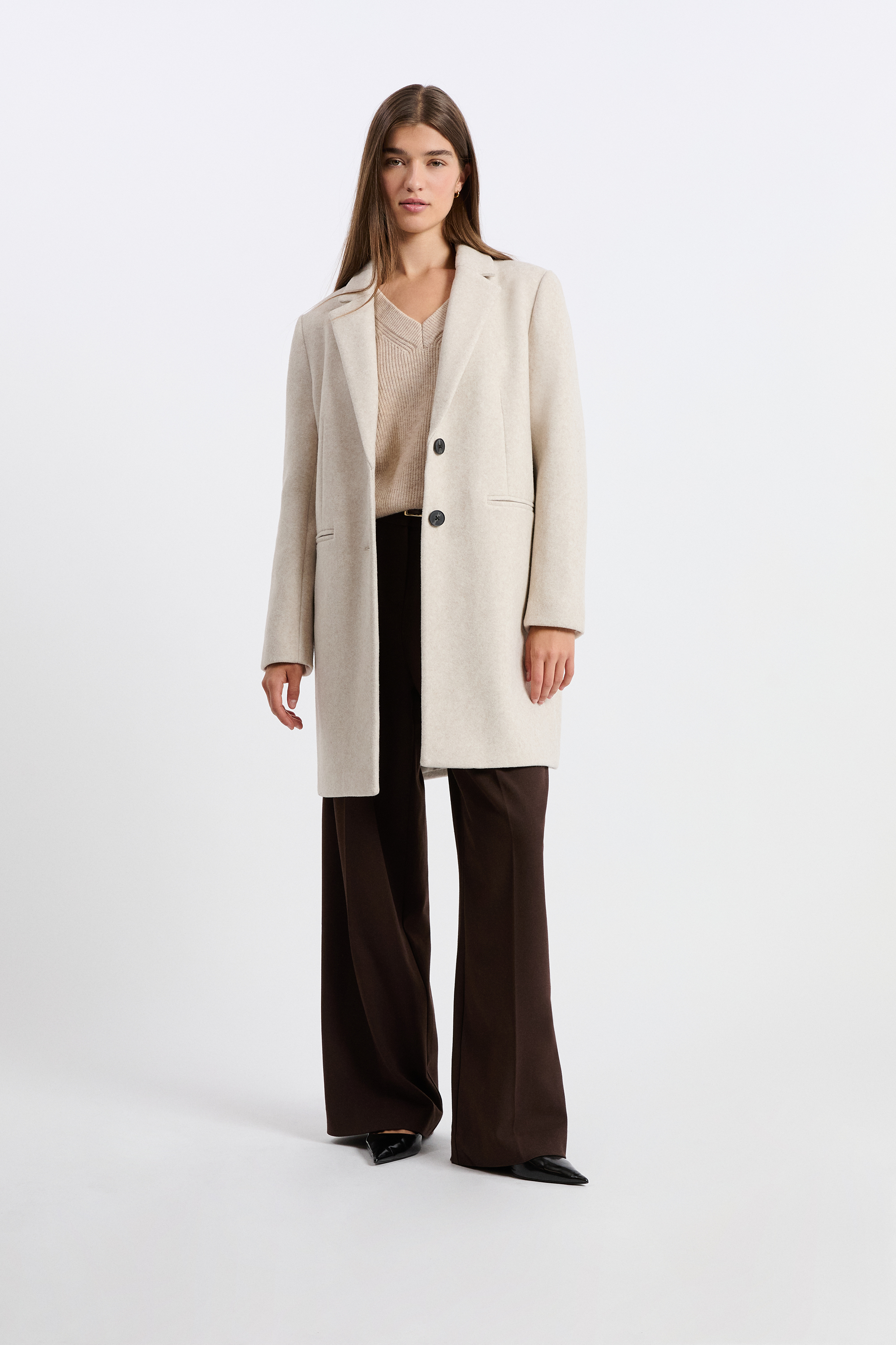Manteau mi-long coupe droite avec laine VADIM BEIGE - ETAM