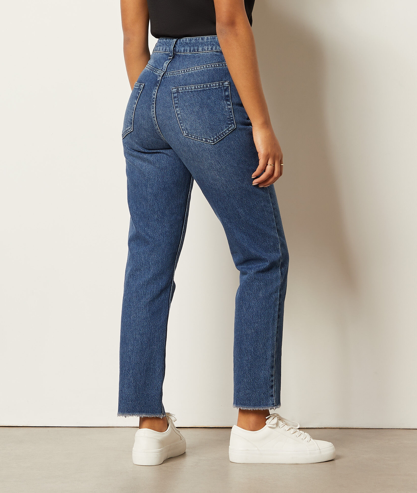 Jean droit taille haute, 100% coton DEBO BLEU ROYAL - ETAM