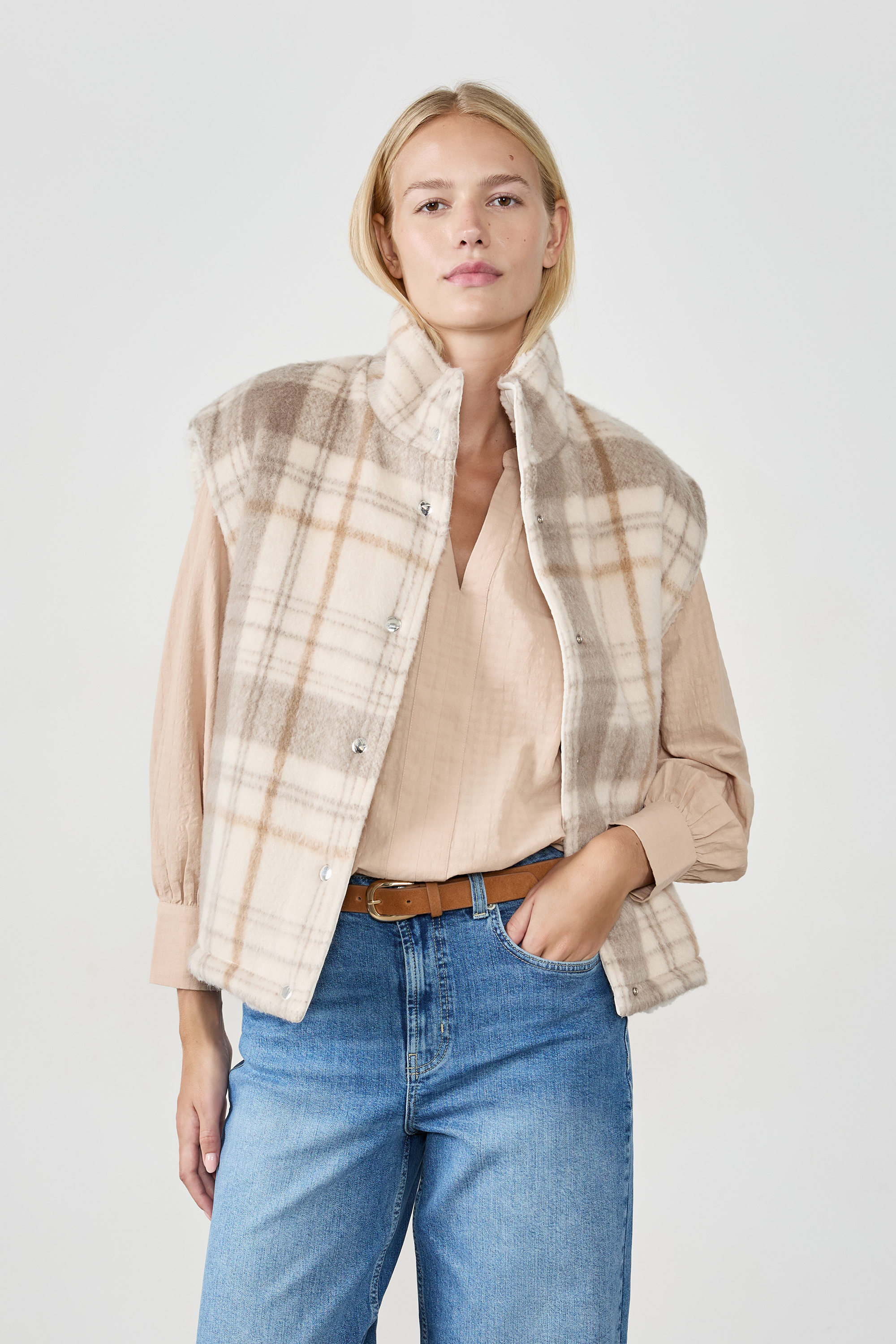 Veste sans manches à carreaux réversible FLORA CRX ECRU - ETAM