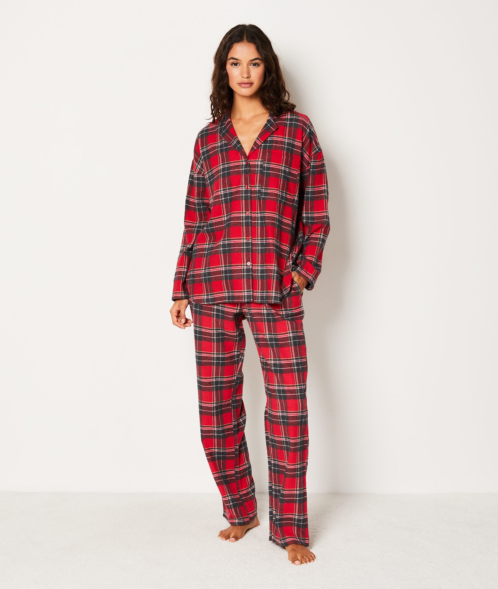 Ensemble 2 pièces de pyjamas en coton à carreaux GEORGY ROUGE - ETAM