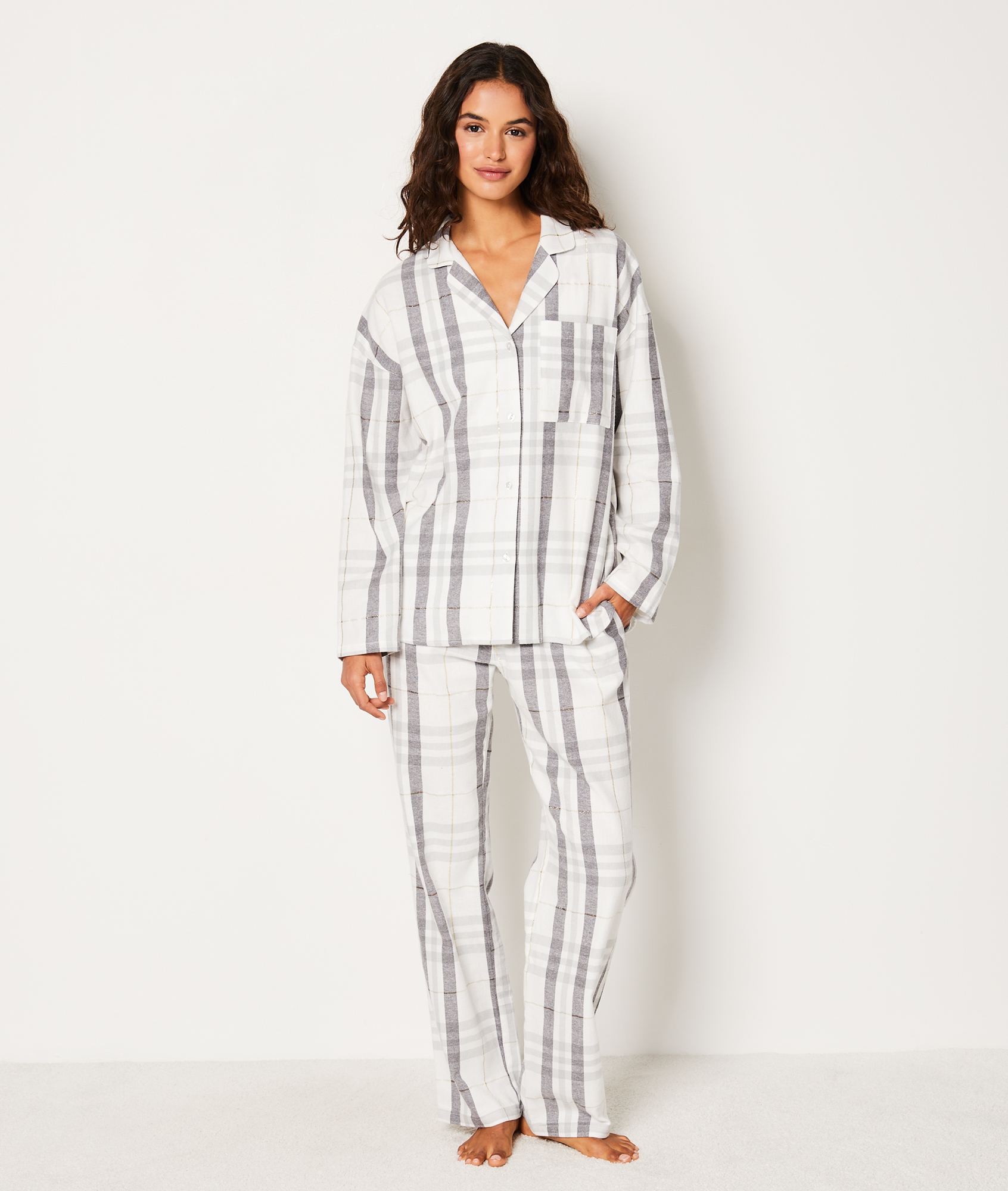 Ensemble 2 pièces de pyjamas en coton à carreaux GEMMY GRIS - ETAM