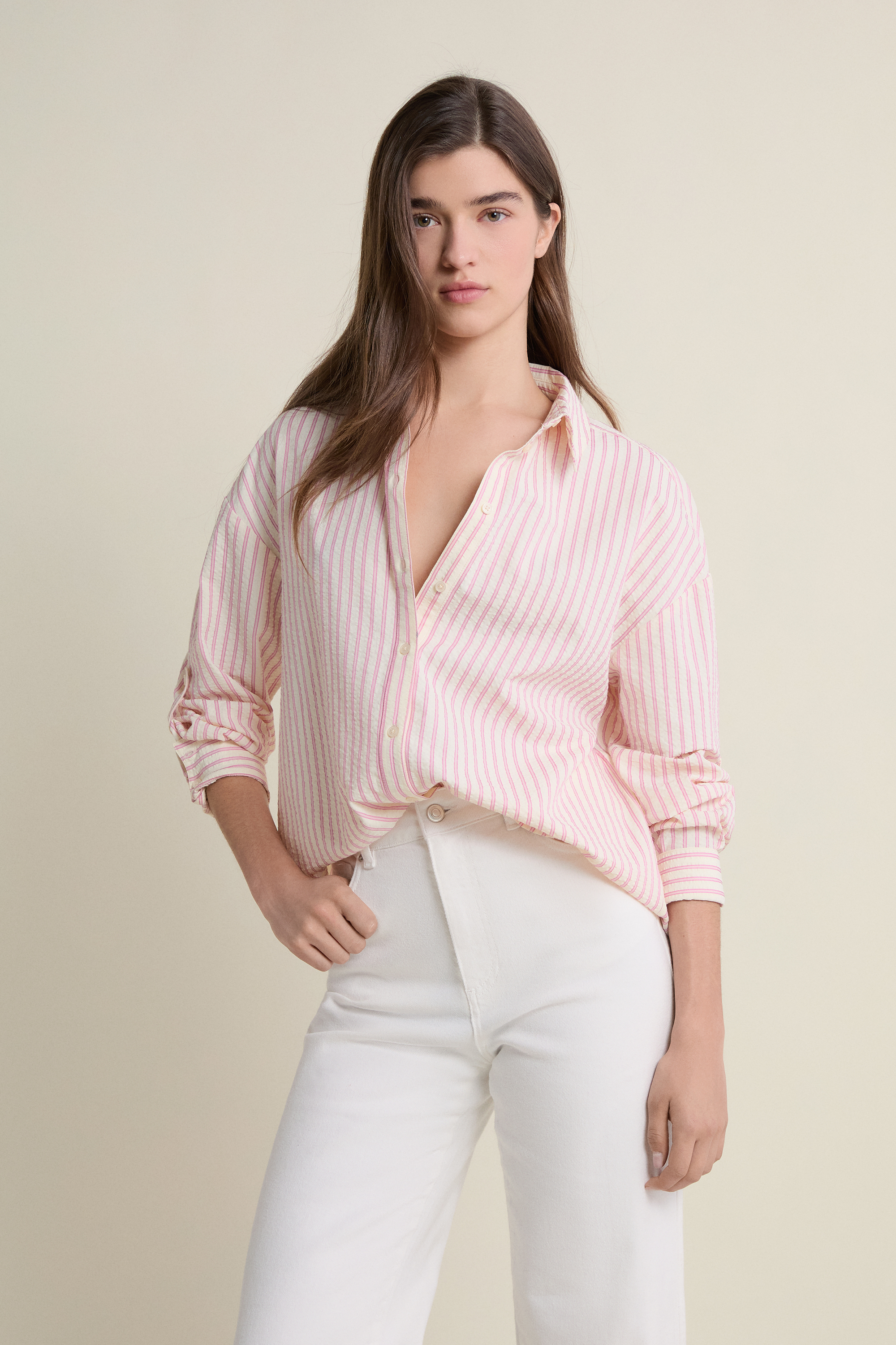 Chemise crinkle à rayures CARO RAY JAUNE PALE. - ETAM