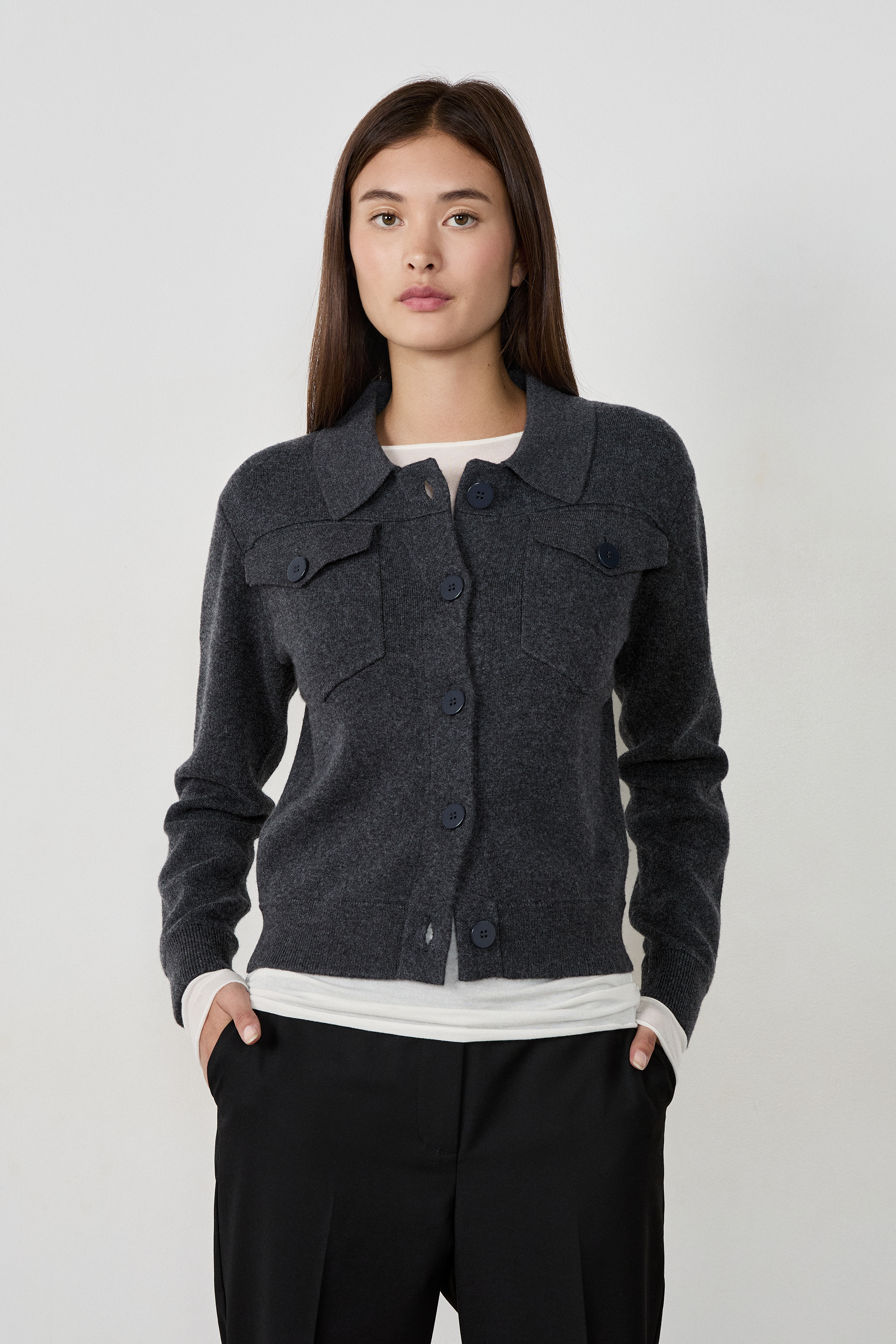 Veste pull à boutons LAURNA ANTHRACITE - ETAM