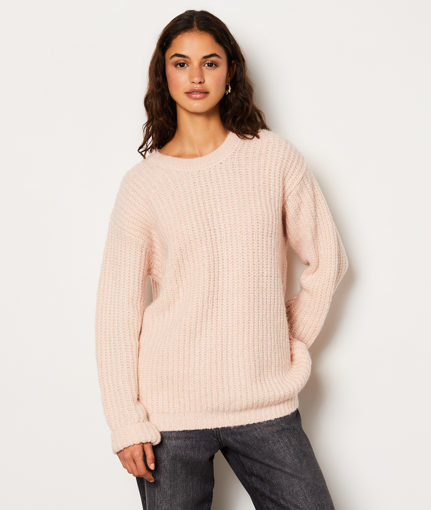 Pull col rond en maille FORSADE ROSE POUDRE - ETAM