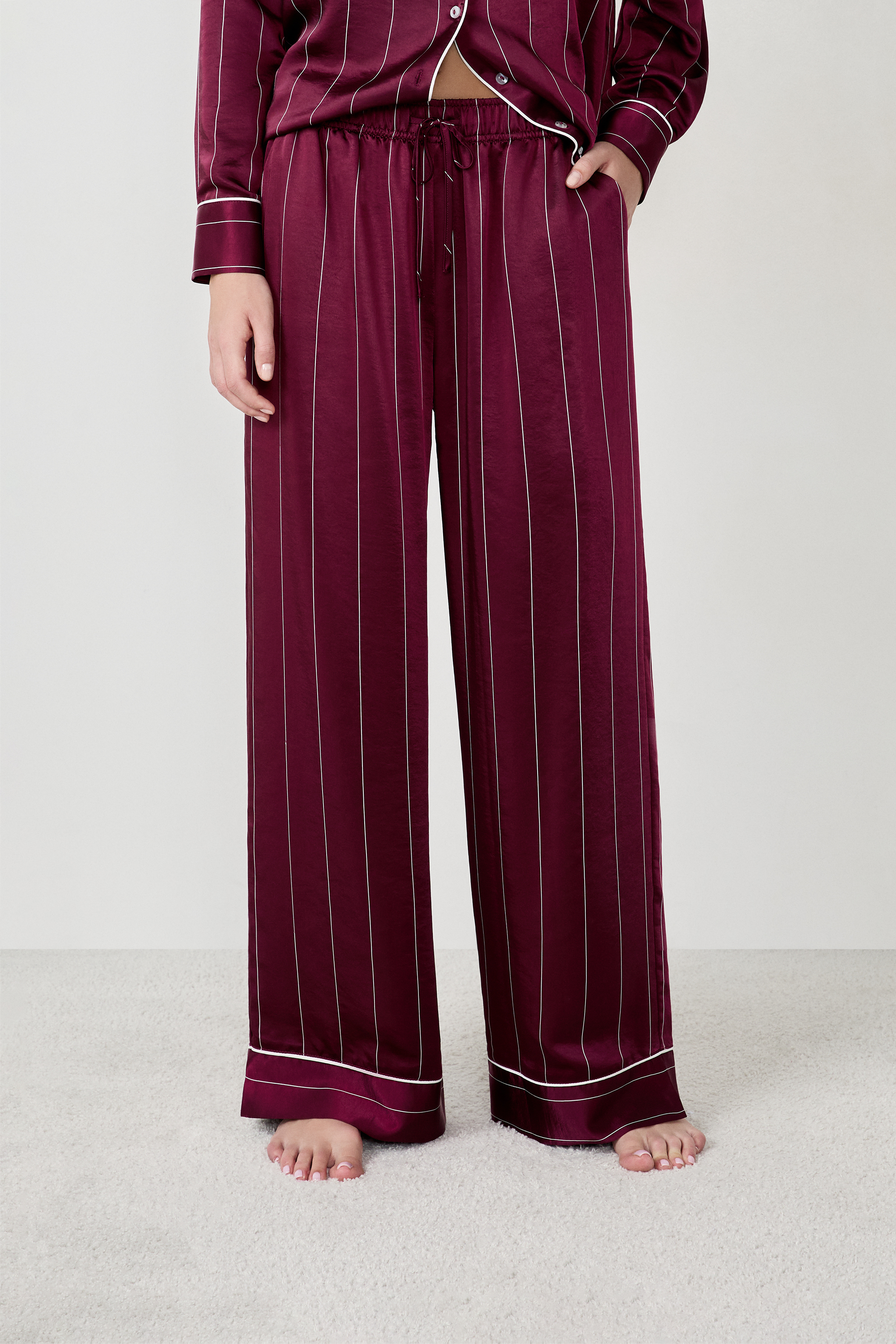 Pantalon de pyjama à rayures en satin DAYANA BORDEAUX GRENAT - ETAM