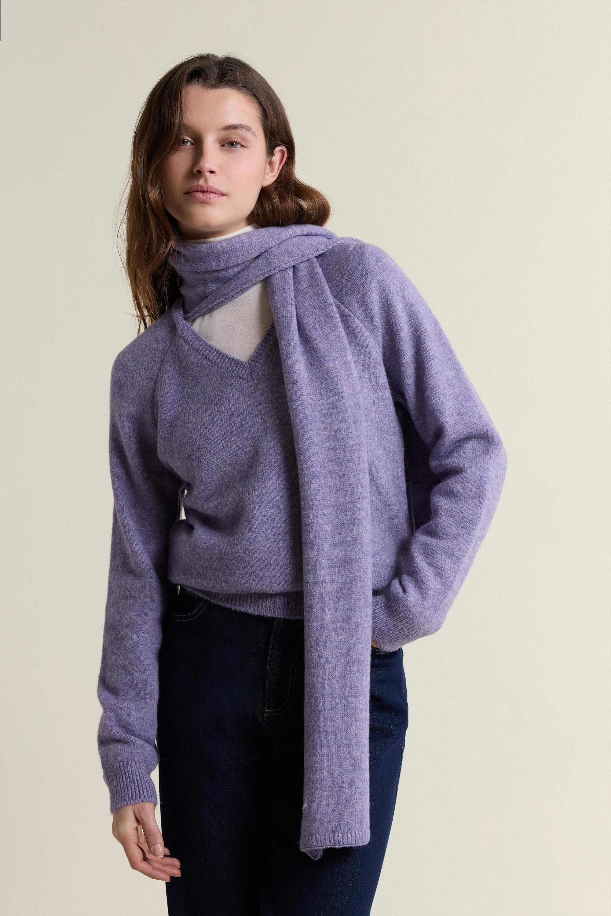 Pull col V avec écharpe intégrée A POULPO PARME - ETAM