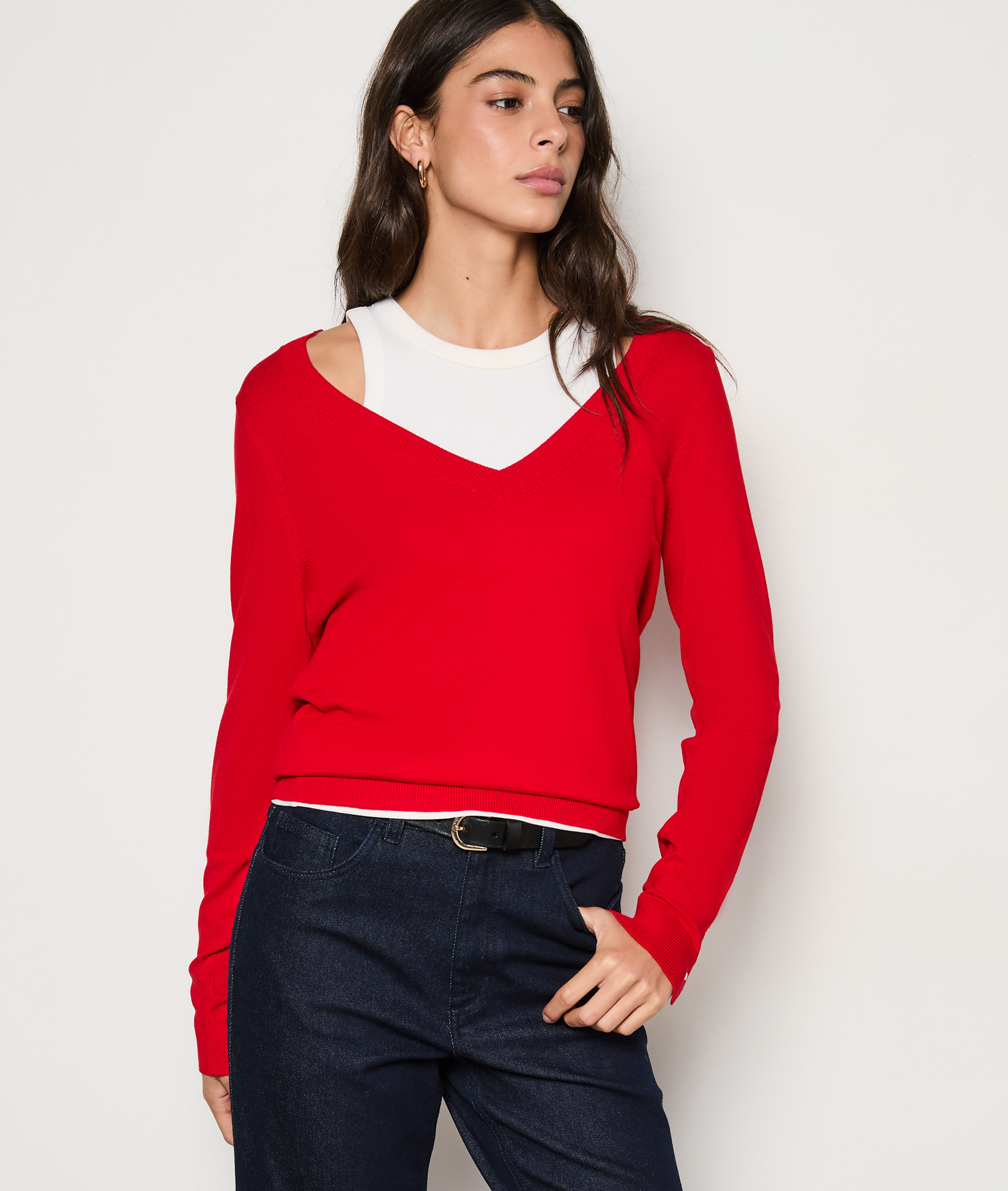 Pull col V CRISS ROUGE - ETAM