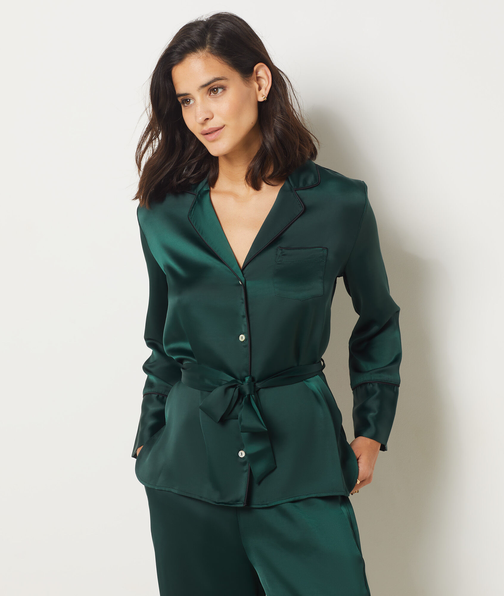 Chemise de pyjama à nouer ELY VERT SAPIN - ETAM